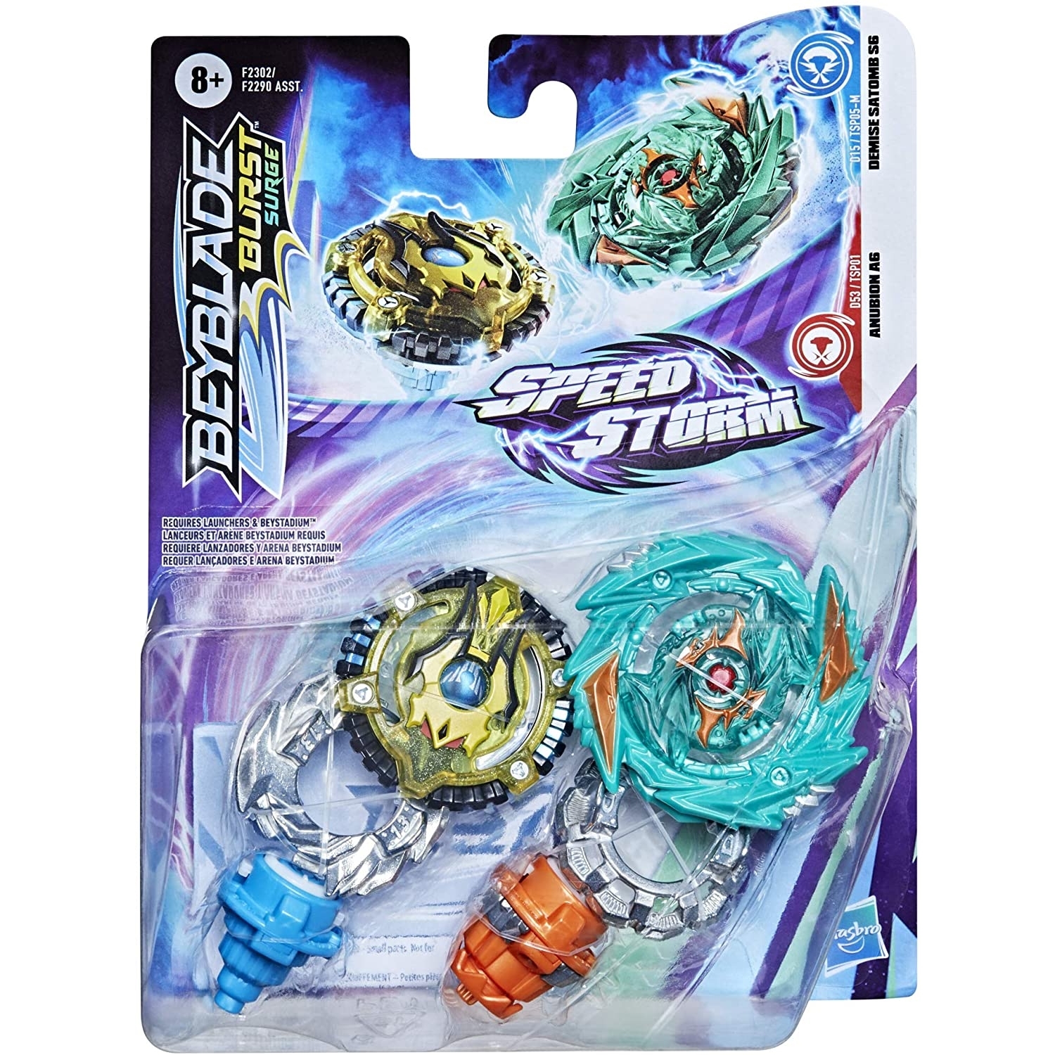 Beyblade Burst Surge Speed Storm Anubion A6 & Demise Satomb S6 Spinning ...